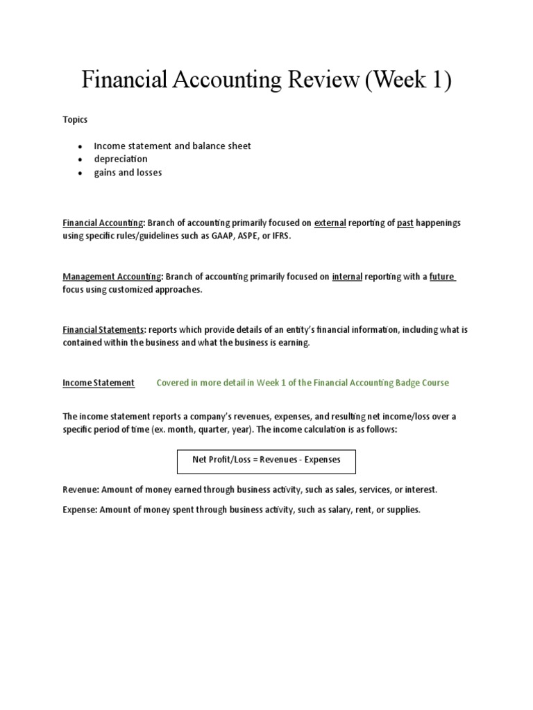 Financial Accounting Review (Week 1) : Income Statement and Balance ...