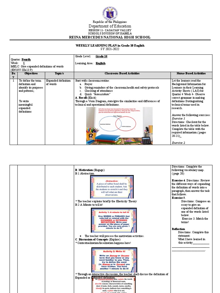 WEEKLY LEARNING PLAN in Grade 10 English | PDF | Teachers | Learning