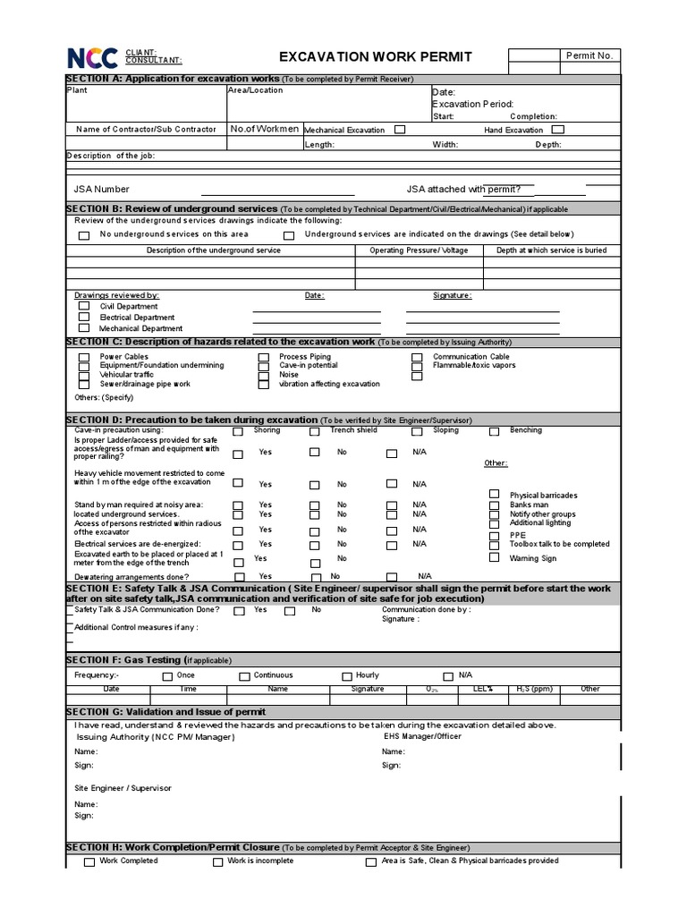 Excavation Work Permit - NCC-Project Seabird Phase IIA, DB-03 | PDF