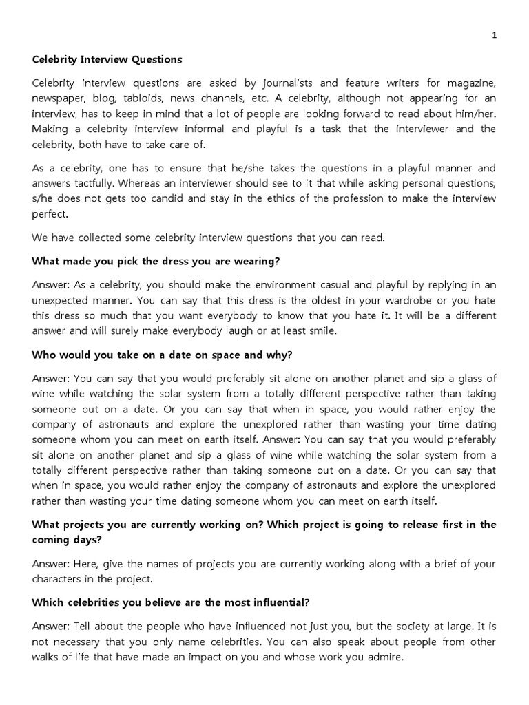 Celebrity Interview Questions | PDF | Lifestyle