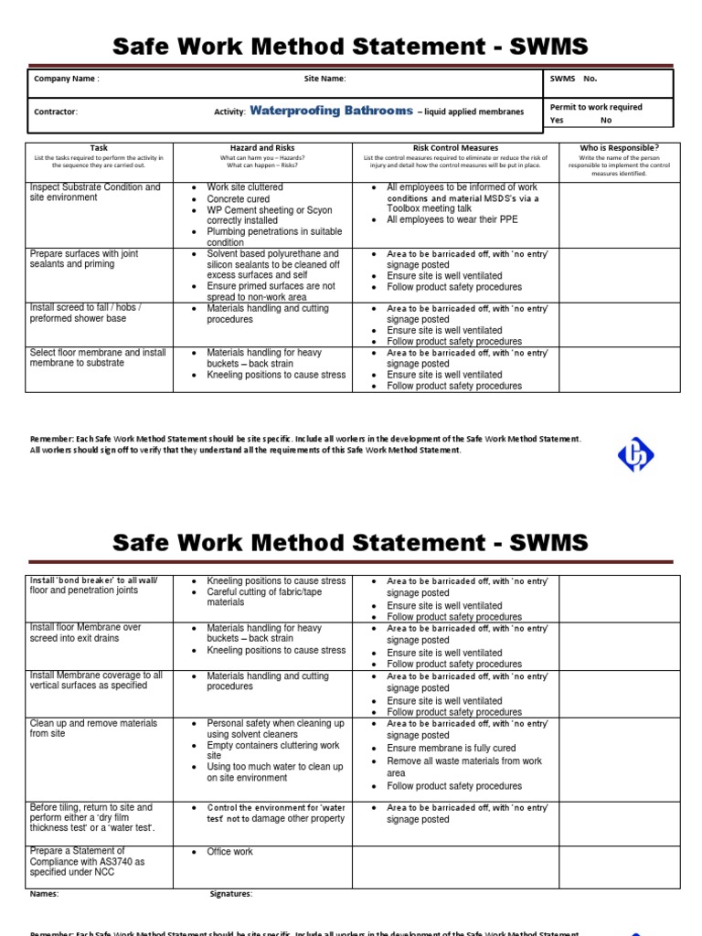 Safe-Work-Method-Statement-Waterproofing-Bathrooms | PDF | Materials ...