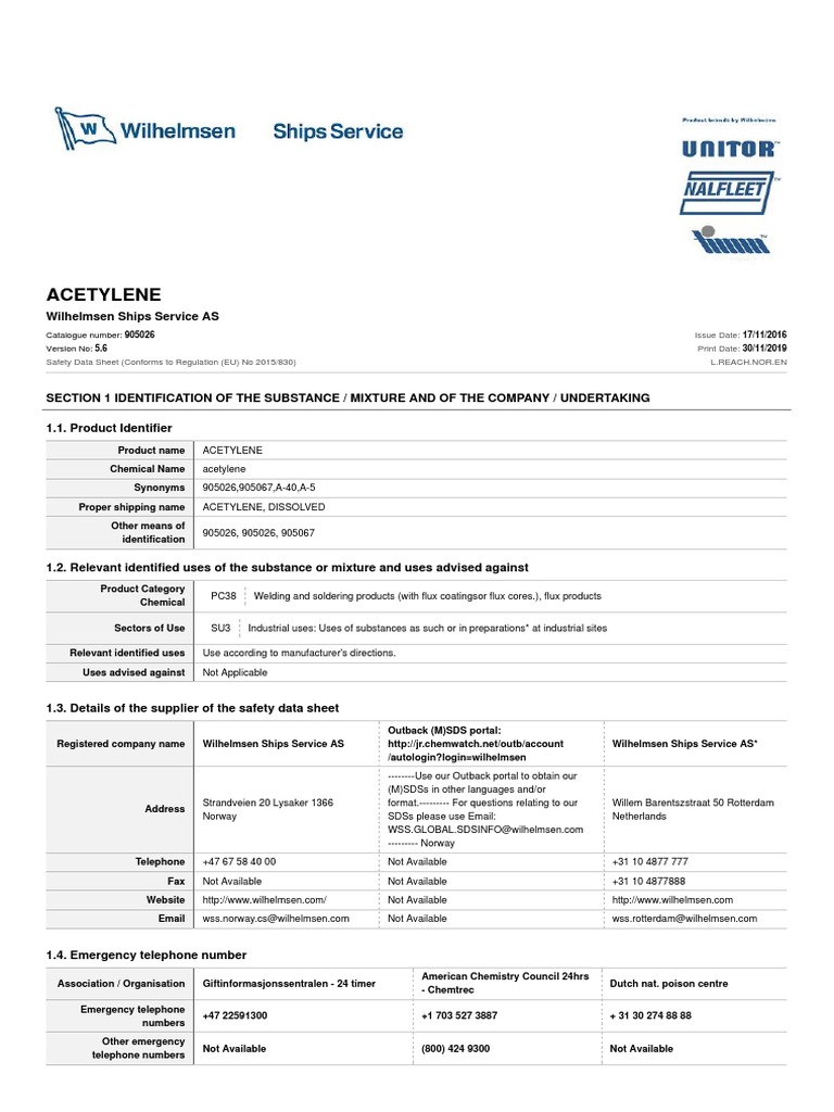 Acetylene 40 MSDS | PDF | Toxicity | Chemical Reactions