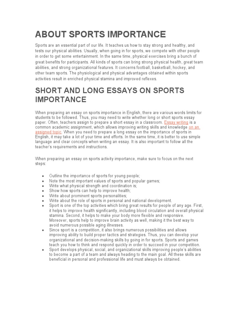 ABOUT SPORTS IMPORTANCE | PDF | Essays | Sports