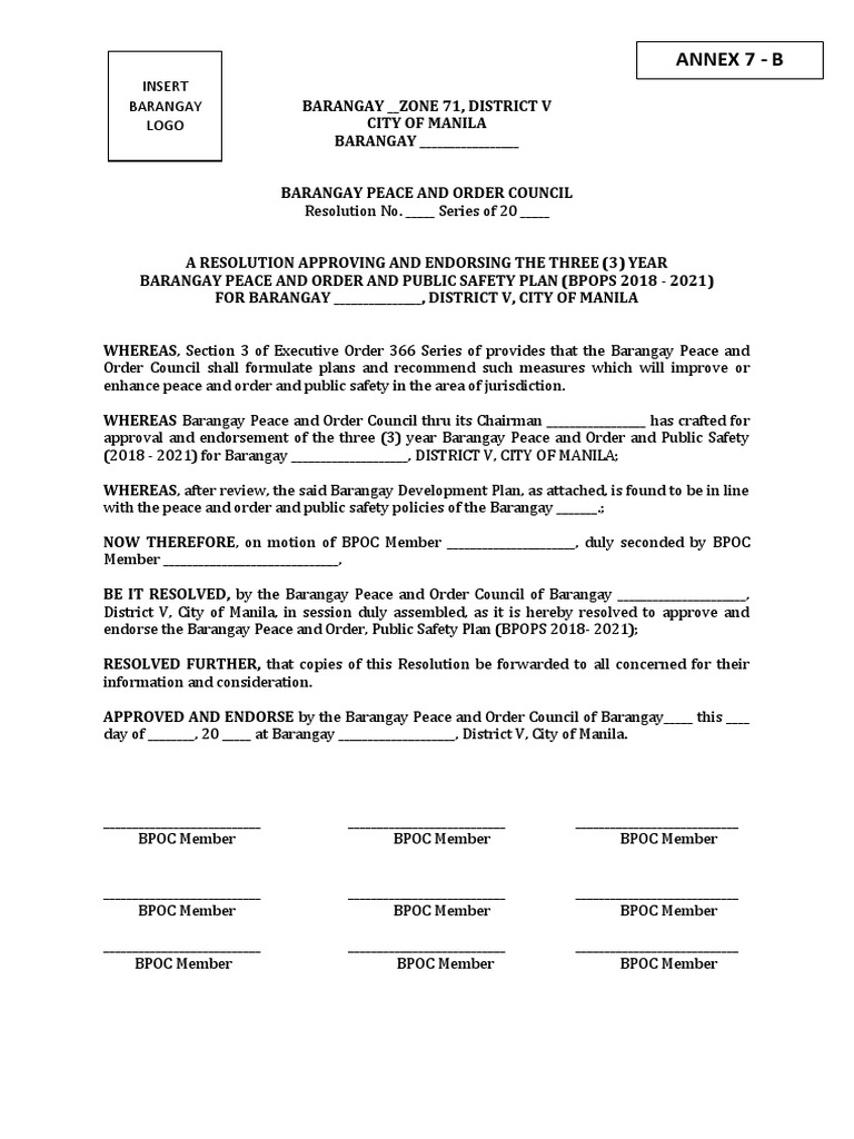 Bpoc Resolution Approving The Bpops | PDF | Government | Justice