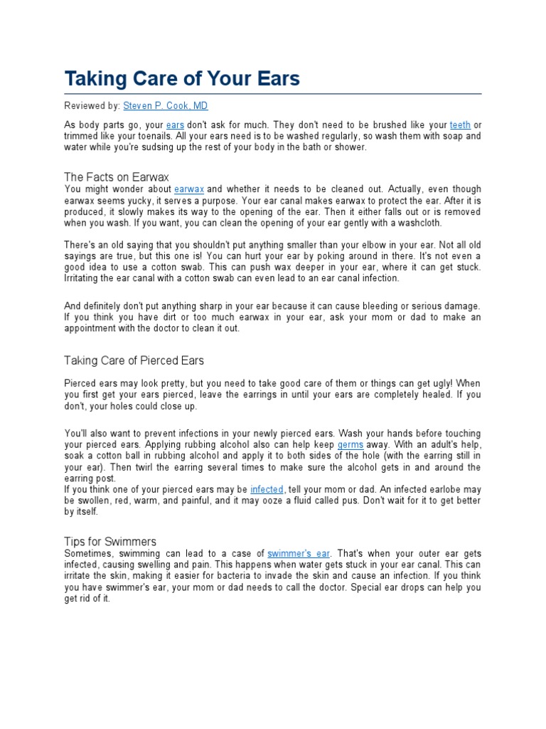 Taking Care of Your Ears: The Facts On Earwax | PDF | Ear