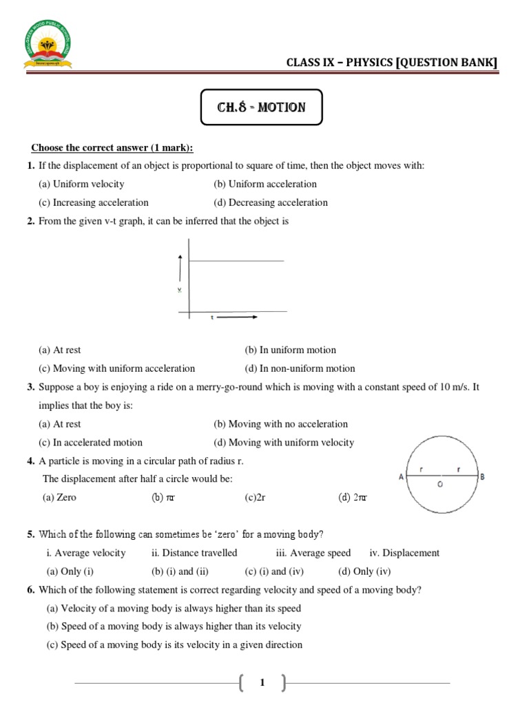 Ch.8 - Motion: Class Ix - Physics (Question Bank) | PDF | Velocity ...