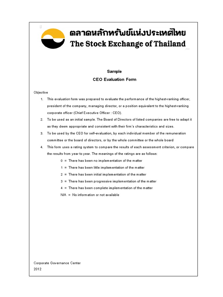 Sample CEO Evaluation Form: Objective | PDF | Strategic Planning ...