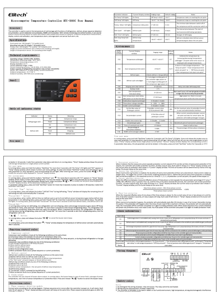 Elitech MTC-5060C Digital Temperature Controller Universal Thermostat User Manual | PDF ...