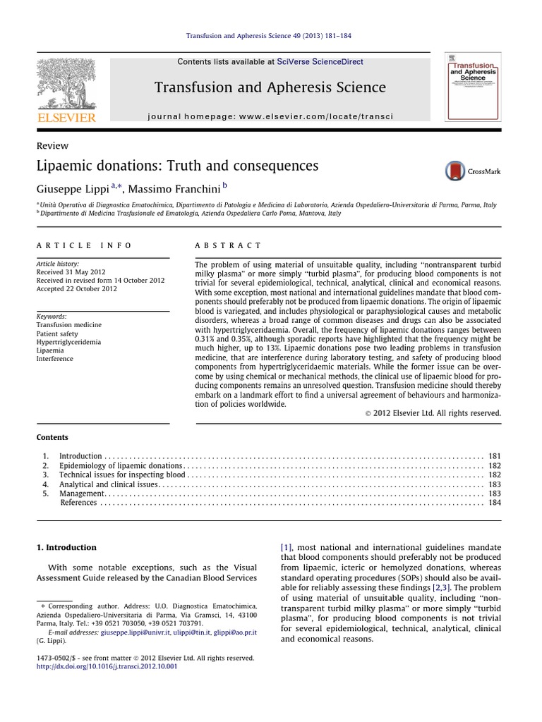 Lipaemic Donations: Addressing the Challenges of Hypertriglyceridemic ...