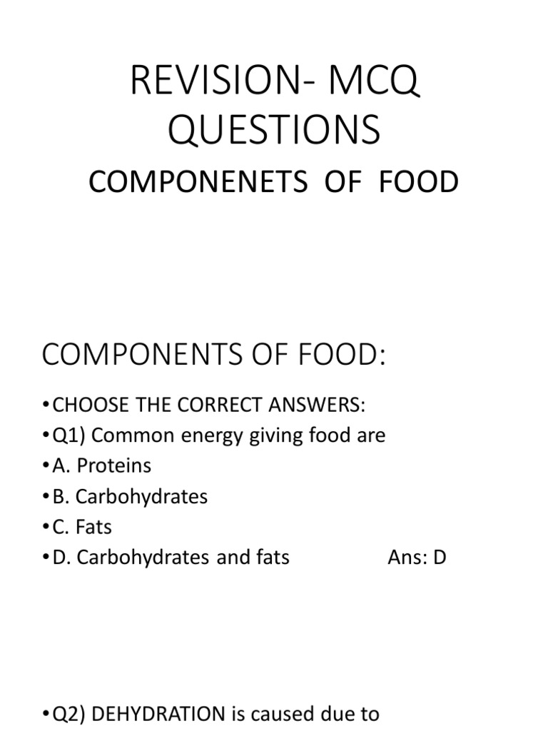 MCQ Questions - Components of Food | PDF