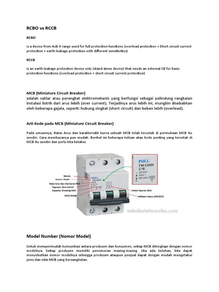 Rcbo Vs RCCB: MCB (Miniature Circuit Breaker) | PDF