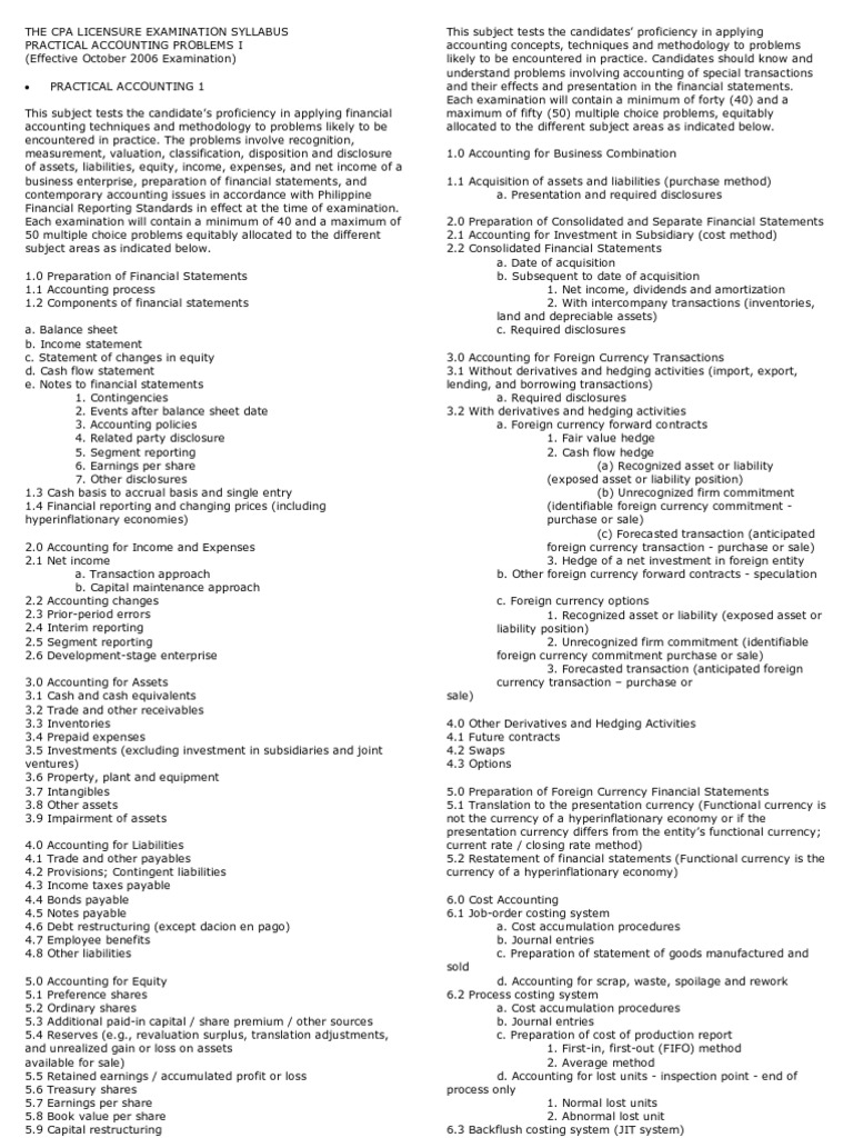 The Cpa Licensure Examination Syllabus Complete) | PDF | Taxation In ...