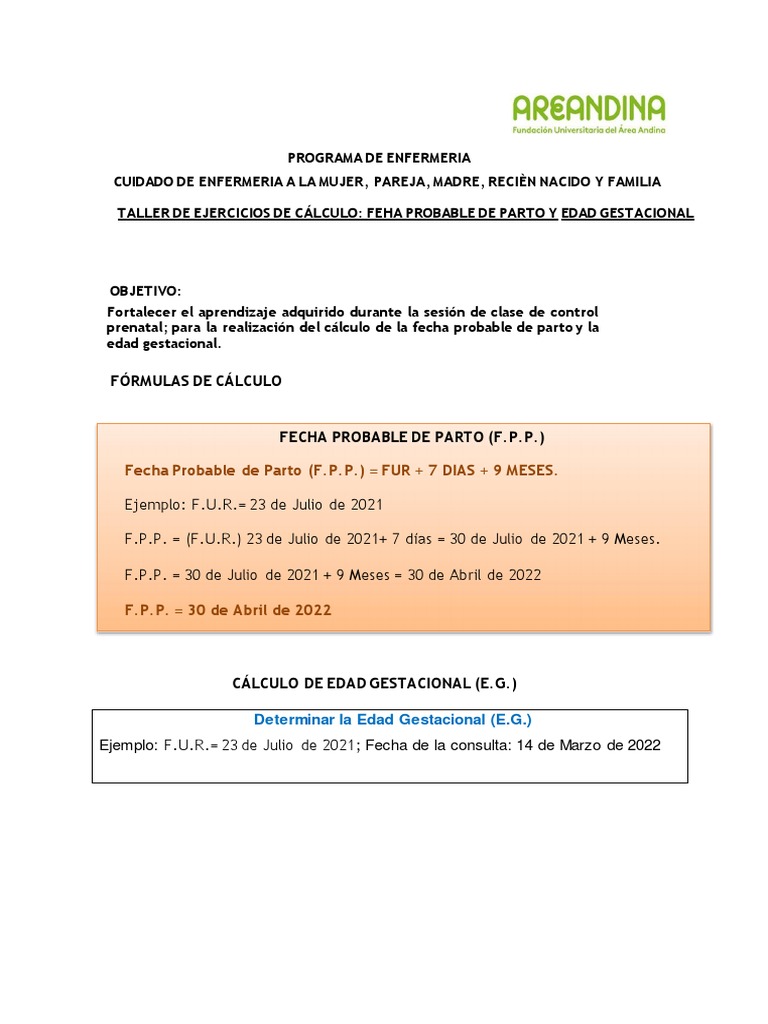 Taller Calculos de Fecha Probable de Parto I 2022-10 | PDF