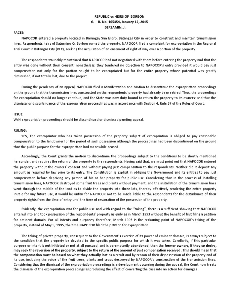 Expropriation Case: Republic vs Borbon | PDF | Eminent Domain | Property