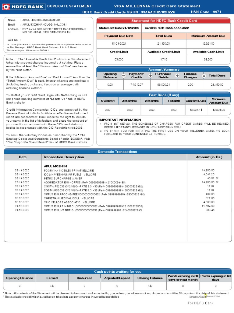 Date Transaction Description Amount (In RS.) | PDF | Credit Card | Banks