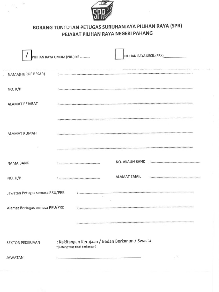 Borang Tuntutan Perjalanan Petugas SPR | PDF