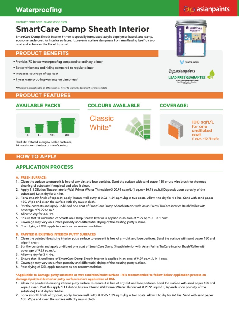 Smartcare Damp Sheath Interior Pisee | PDF | Paint | Materials