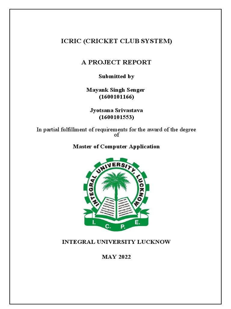 Icric (Cricket Club System) A Project Report | PDF | Json | Feasibility ...