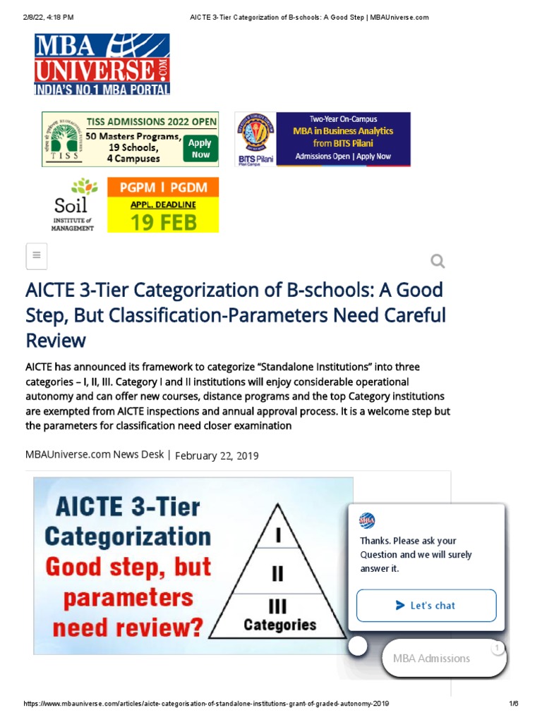 AICTE 3-Tier Categorization of B-Schools - A Good Step | PDF | Master Of Business Administration ...