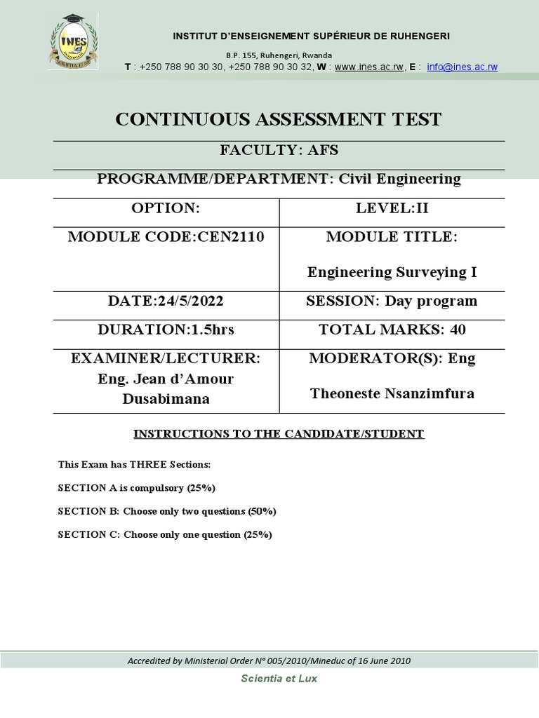 Continuous Assessment Test: Instructions To The Candidate/Student ...