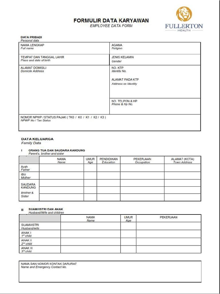 Formulir Data Karyawan (Khusus Onsite) | PDF