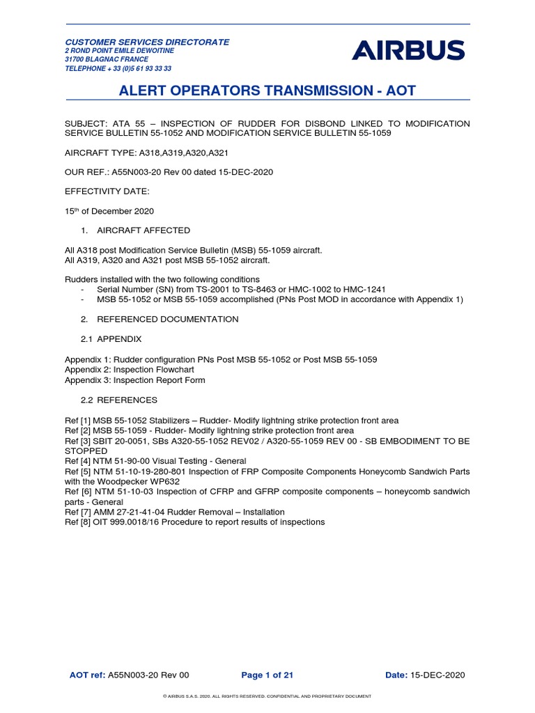 Alert Operators Transmission - Aot: Customer Services Directorate | PDF | Airbus | Aeronautics