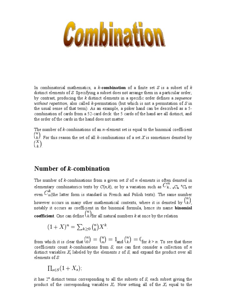 Number of K-Combination: Without Repetition, Also Called K-Permutation (But Which Is Not A ...