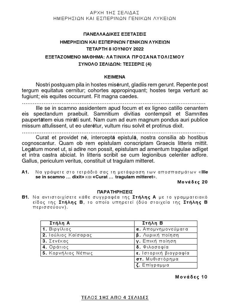 ΘΕΜΑΤΑ ΓΕΛ ΛΑΤΙΝΙΚΑ | PDF