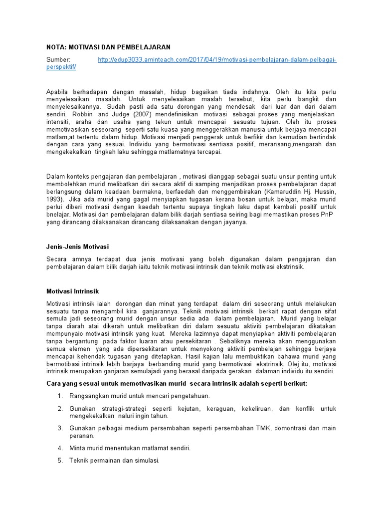 Nota - Motivasi Dan Pembelajaran | PDF