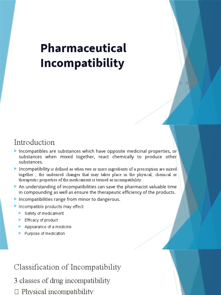 Pharmaceutical Incompatibility: Dr. Murtaza | PDF | Solubility | Salt ...