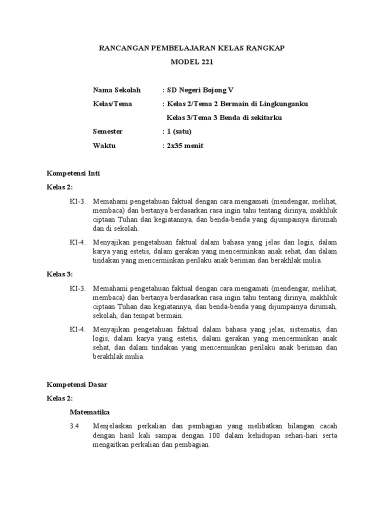 Rancangan Pembelajaran Kelas Rangkap SD | PDF