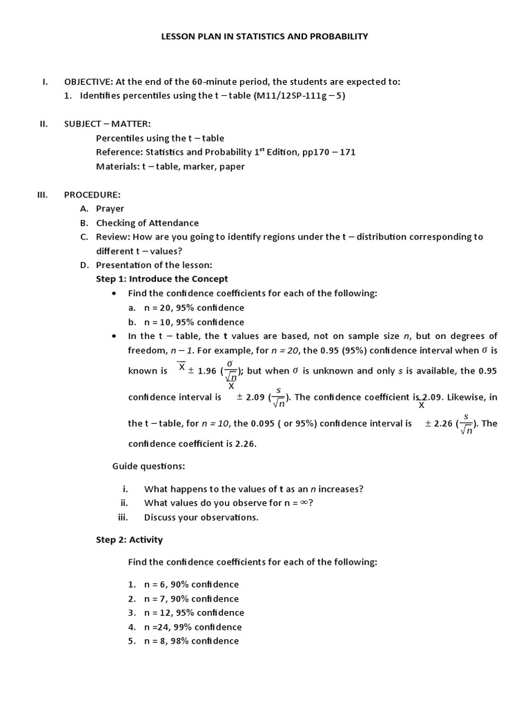 Lesson Plan In Statistics And Probability: σ n s n s n | PDF