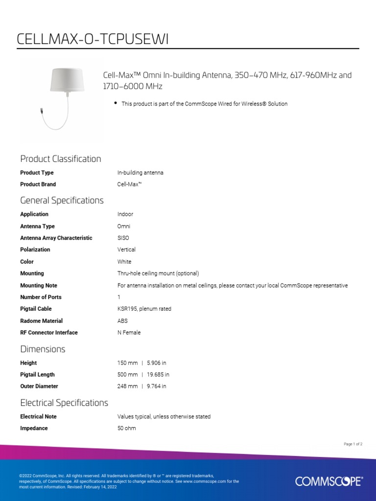 CELLMAX O TCPUSEWI Product Specifications | PDF | Antenna (Radio ...
