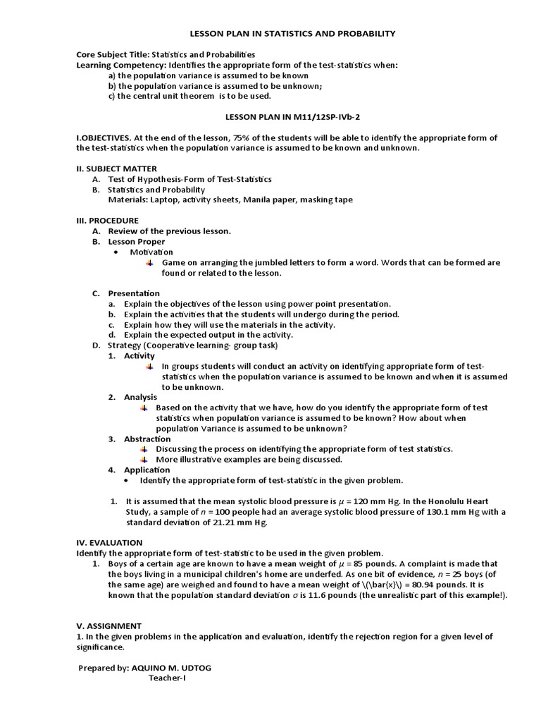 Lesson Plan in Statistics and Probability | PDF | Statistics | Lesson Plan