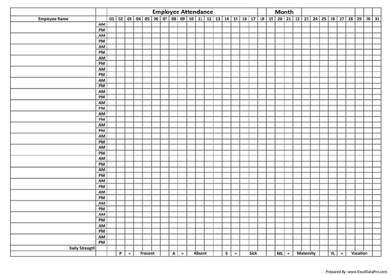 Printable Employee Attendance Sheet Dual | PDF