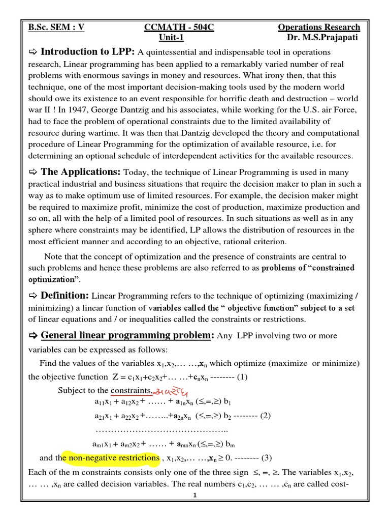(Operation Research 1) CC MATH-504C Unit-1-2-3 | PDF | Mathematical ...