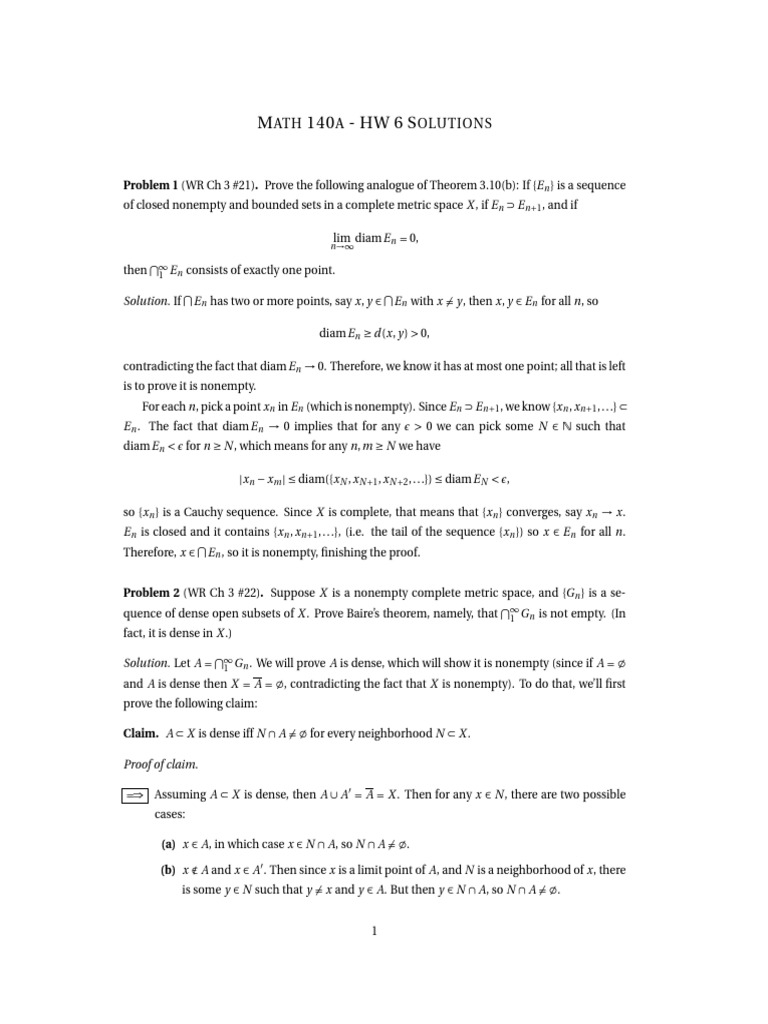 HW6 Solutions | Descargar gratis PDF | Mathematical Relations | Topology