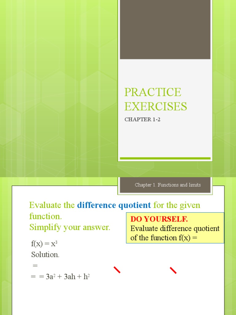 Practice Exercises 1 - 2 | PDF | Derivative | Function (Mathematics)