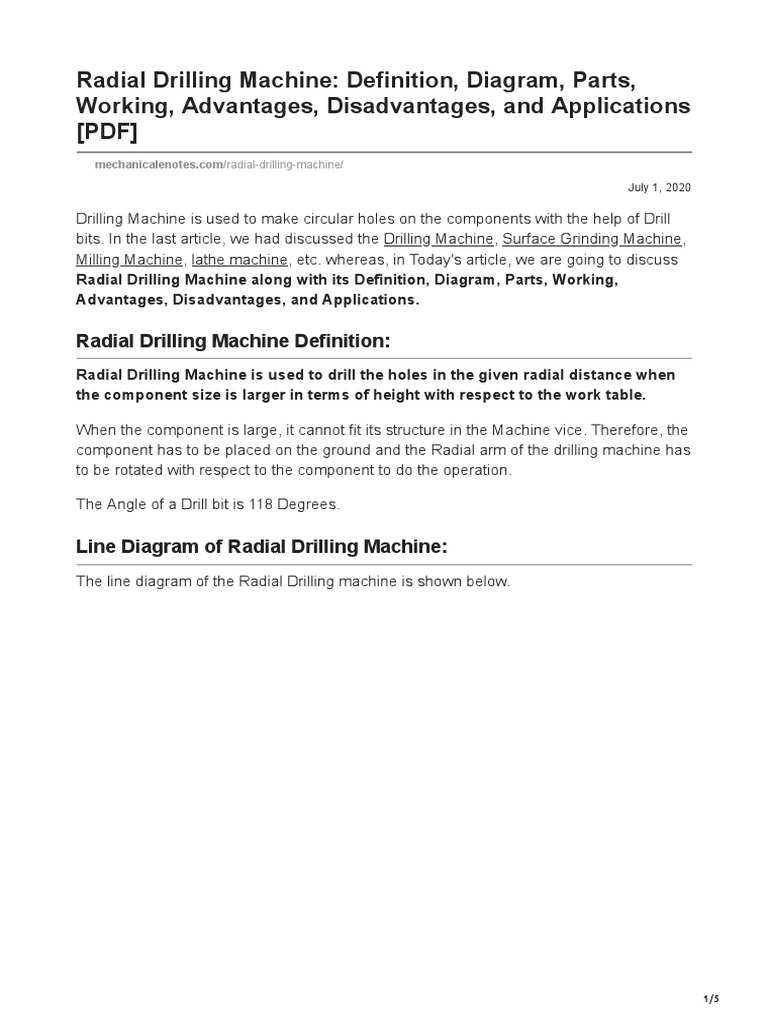 Radial Drilling Machine Definition Diagram Parts Working Advantages ...