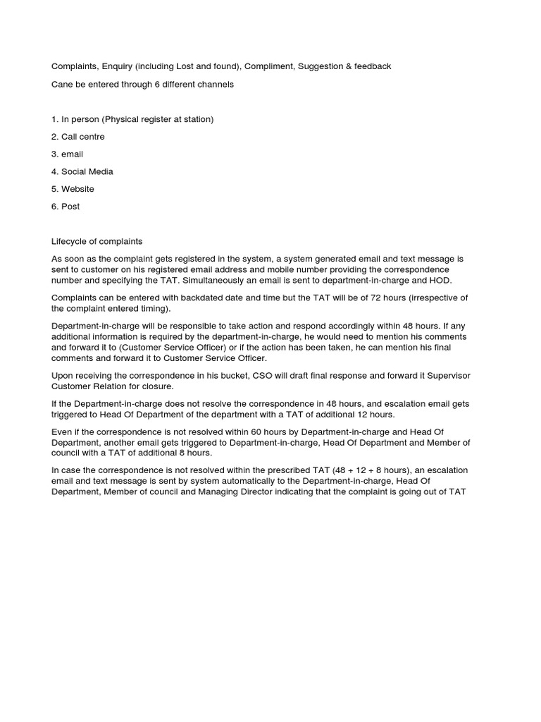 Life Cycle of A Complaint | PDF | Internet | Information Technology