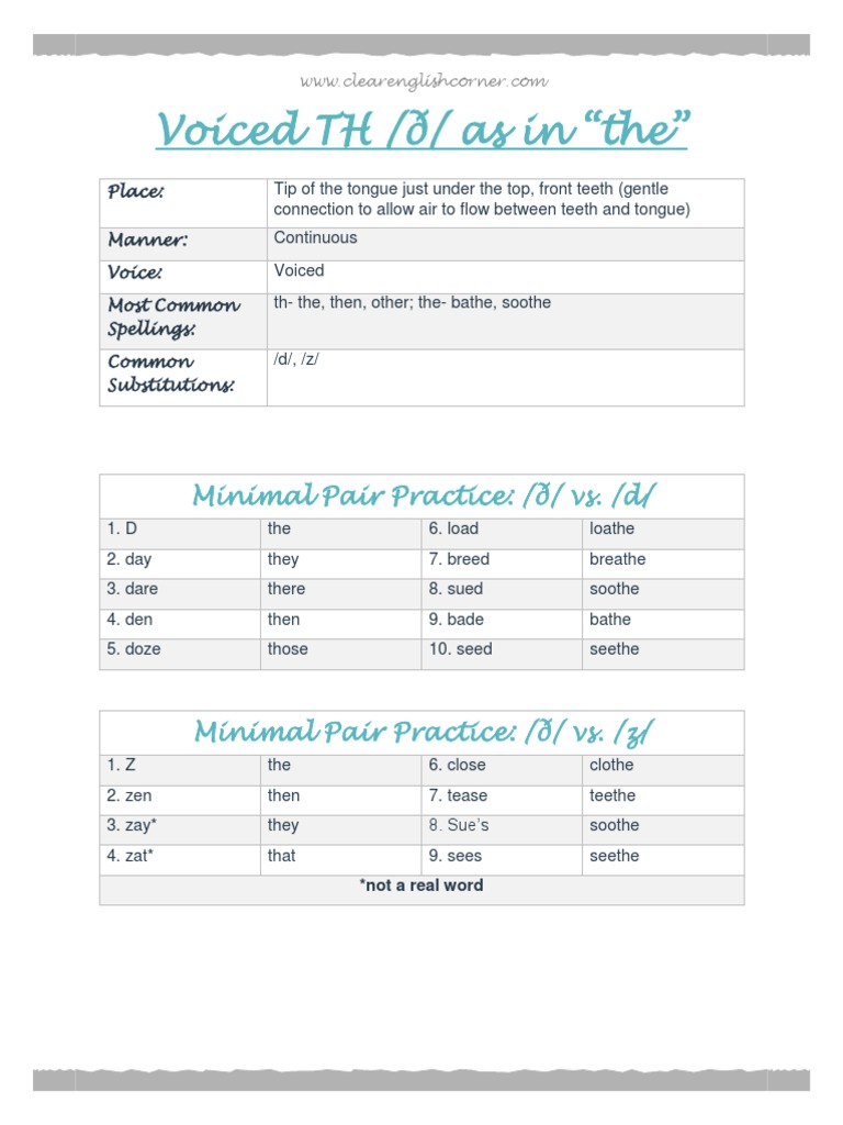 Voiced TH /ð/ Minimal Pairs Guide | PDF | Language Arts & Discipline ...