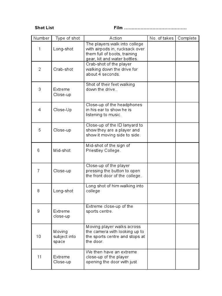 Blank Shot List | PDF | Athletic Sports | Teams