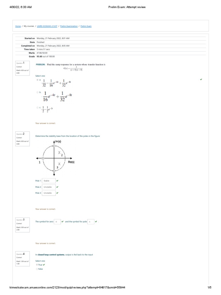 Prelim Exam - Attempt Review ECE 6331 | PDF | Feedback | Control Theory