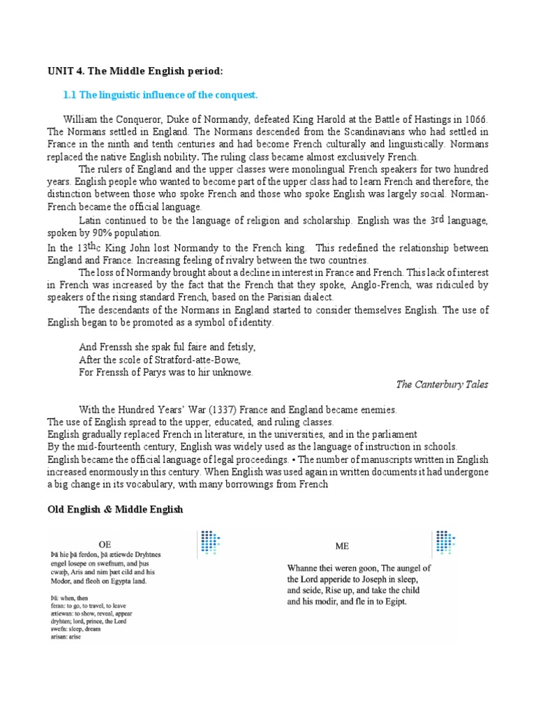 Unit 4 (History of English II) | PDF | English Language | Syllable