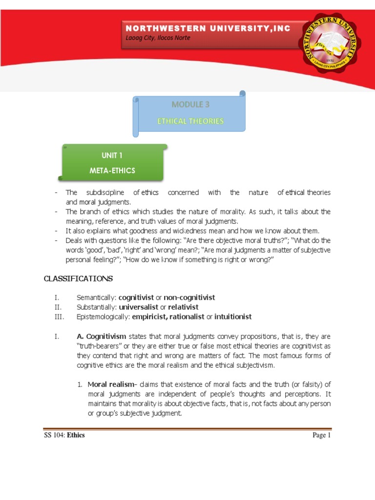 Unit 1 Meta-Ethics: Northwesternuniversity, Inc | PDF | Relativism ...