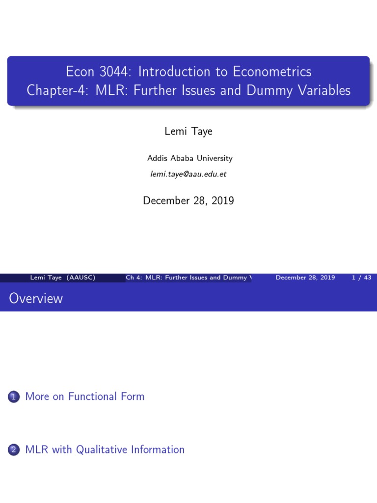 Econ 3044: Introduction To Econometrics Chapter-4: MLR: Further Issues ...