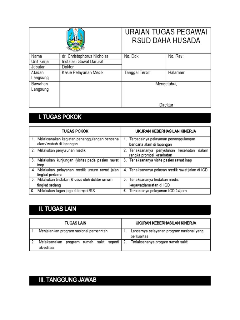 URAIAN TUGAS PEGAWAI Dr. Christo | PDF
