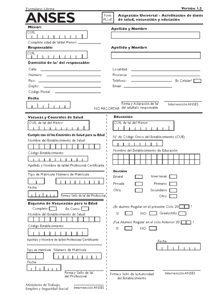 Formulario Libreta AUH | PDF