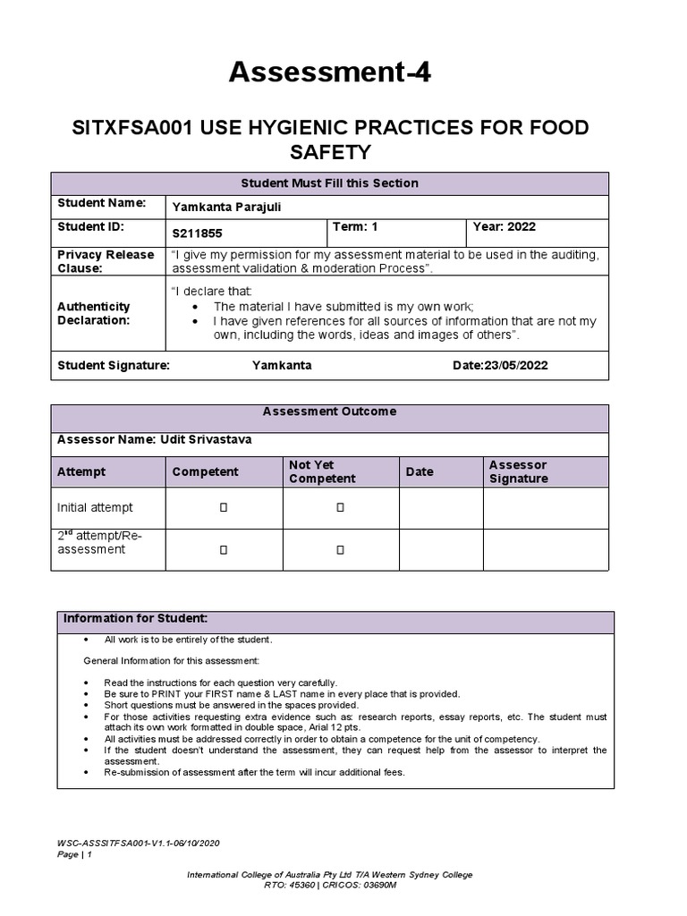 Assessment Task-4 V1.1 | PDF | Hygiene | Hand Washing