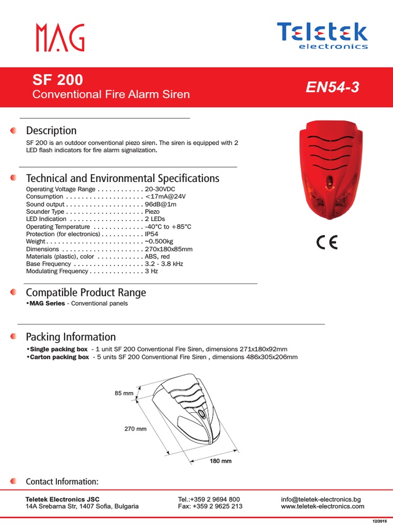 SF200 Conventional Fire Siren Datasheet | PDF